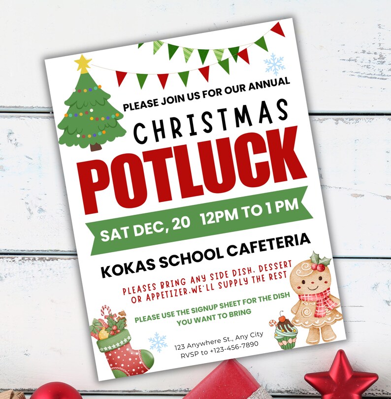 Editable Christmas Potluck Flyer, Christmas Potluck Flyer Template ...