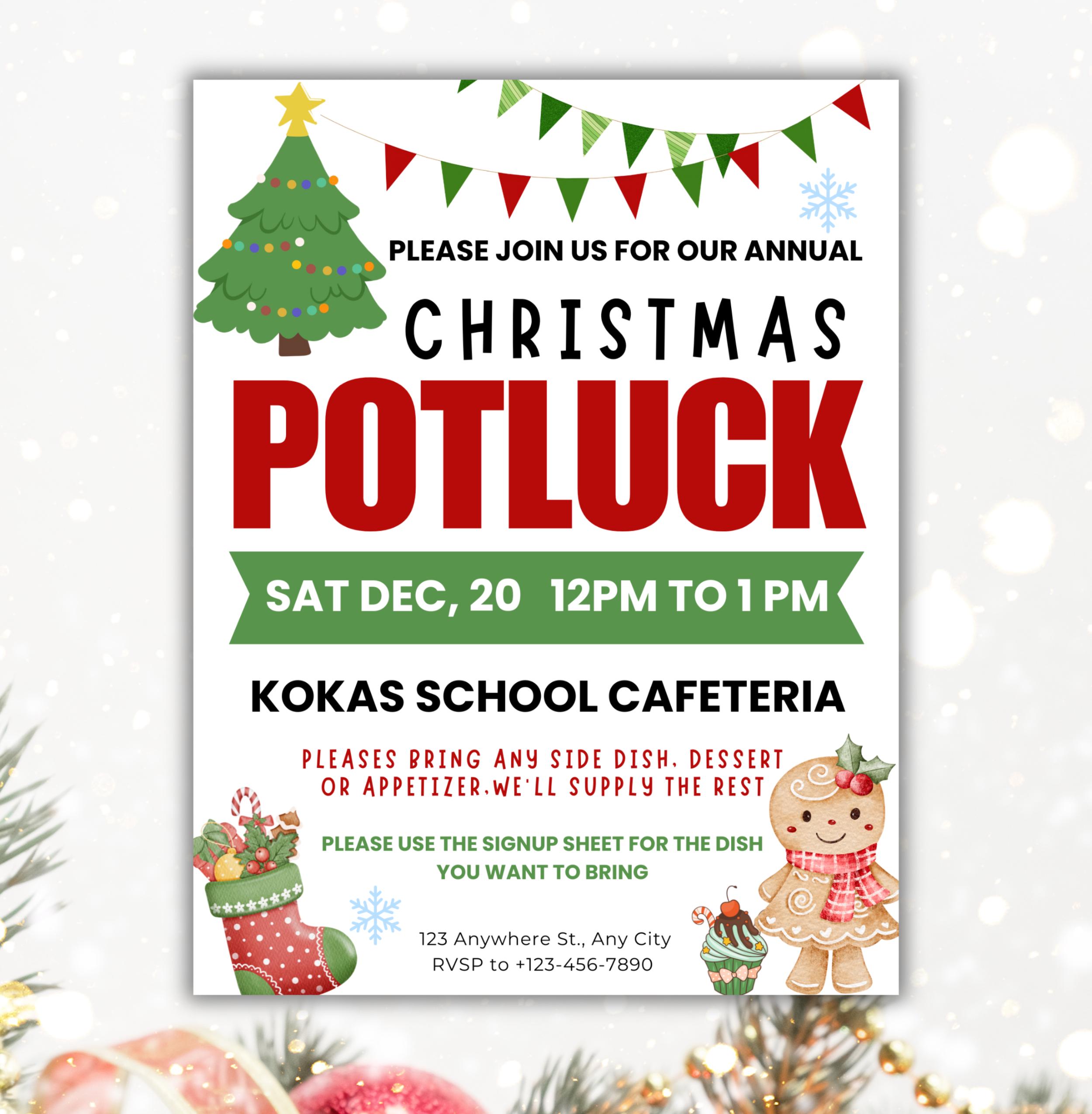Editable Christmas Potluck Flyer, Christmas Potluck Flyer Template ...