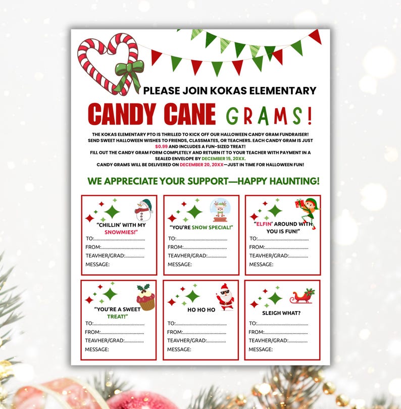 Editable Candy Cane Gram Flyer, Christmas Candy Gram, Christmas Gram ...