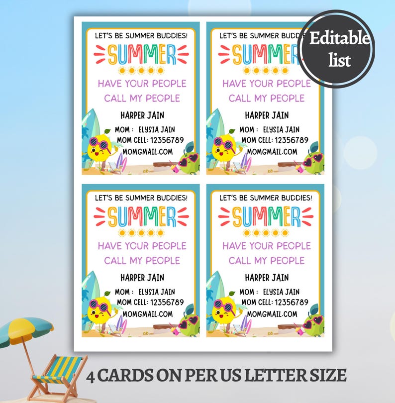 Editable Playdate Contact Cards Template,playdate Contact Card for Kids ...