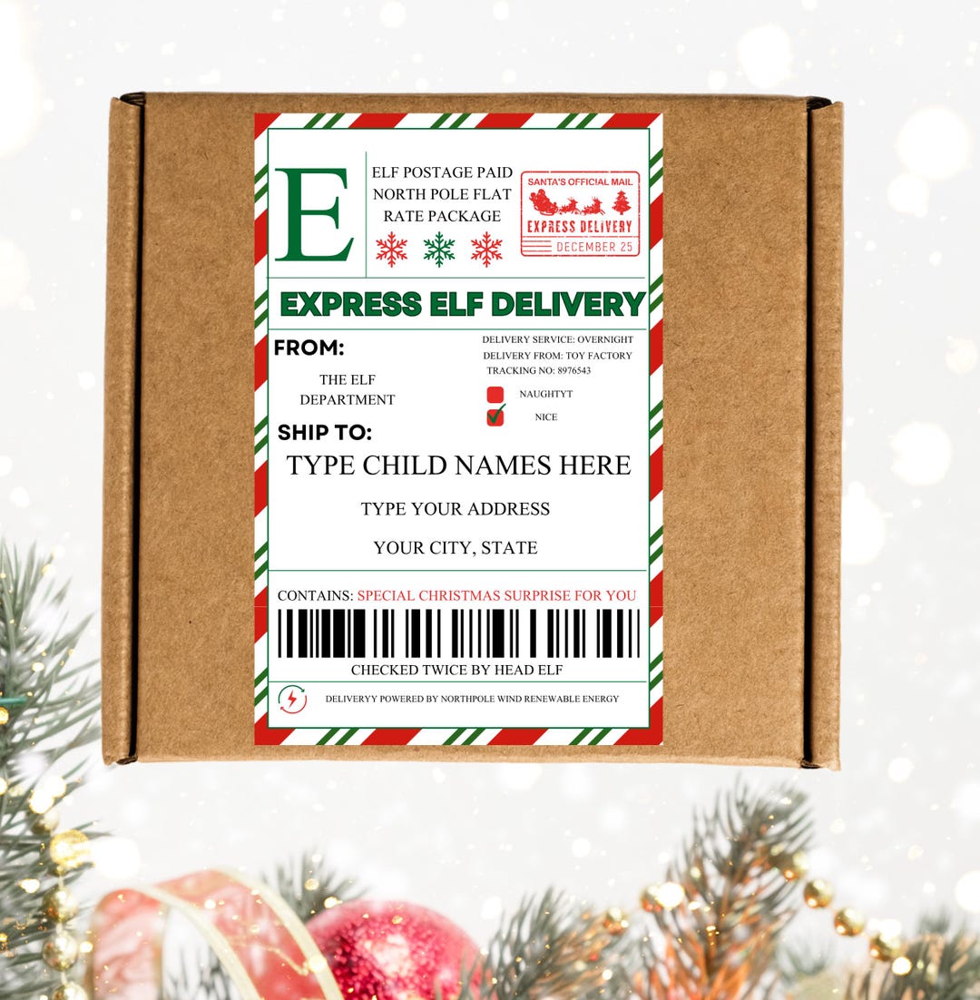 Editable Elf Shipping Label Elf Email Sticker, Elf Delivery Stamp ...