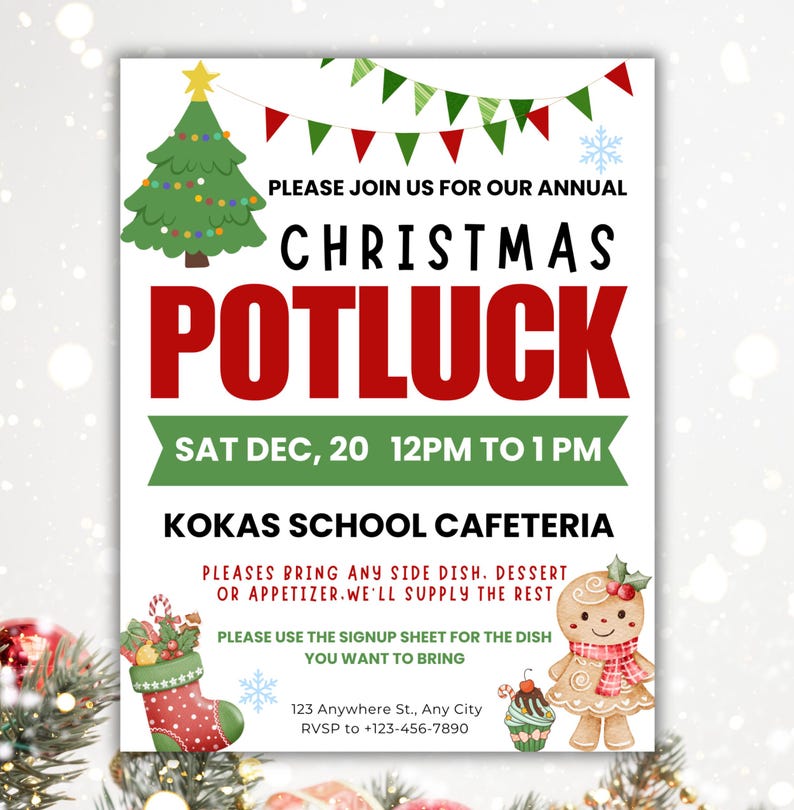 Editable Christmas Potluck Flyer, Christmas Potluck Flyer Template ...
