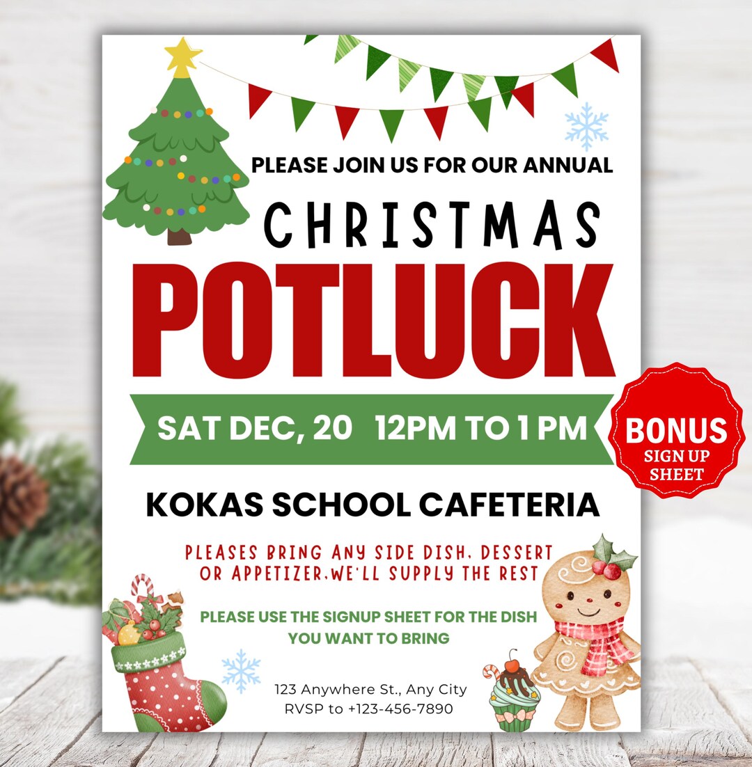 Editable Christmas Potluck Flyer, Christmas Potluck Flyer Template ...