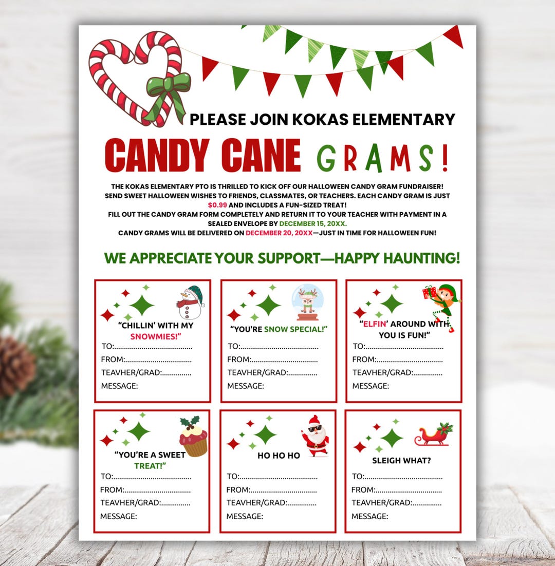 Editable Candy Cane Gram Flyer, Christmas Candy Gram, Christmas Gram ...
