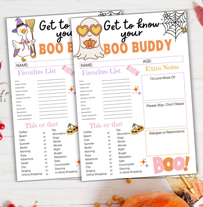 Printable Halloween Questionnaire Boo Buddy All About Me Printable Boo ...