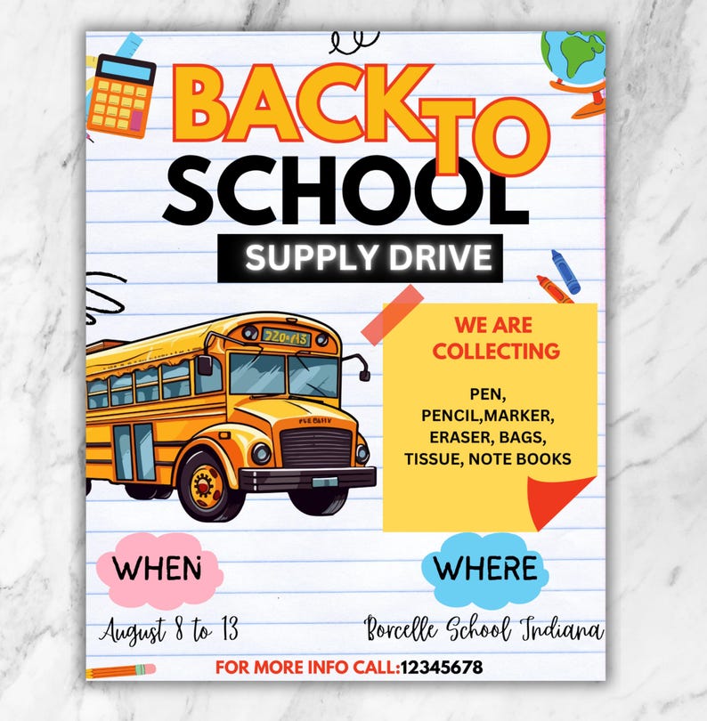 Editable School Supply Drive Flyer Canva Template, Back to School Drive ...