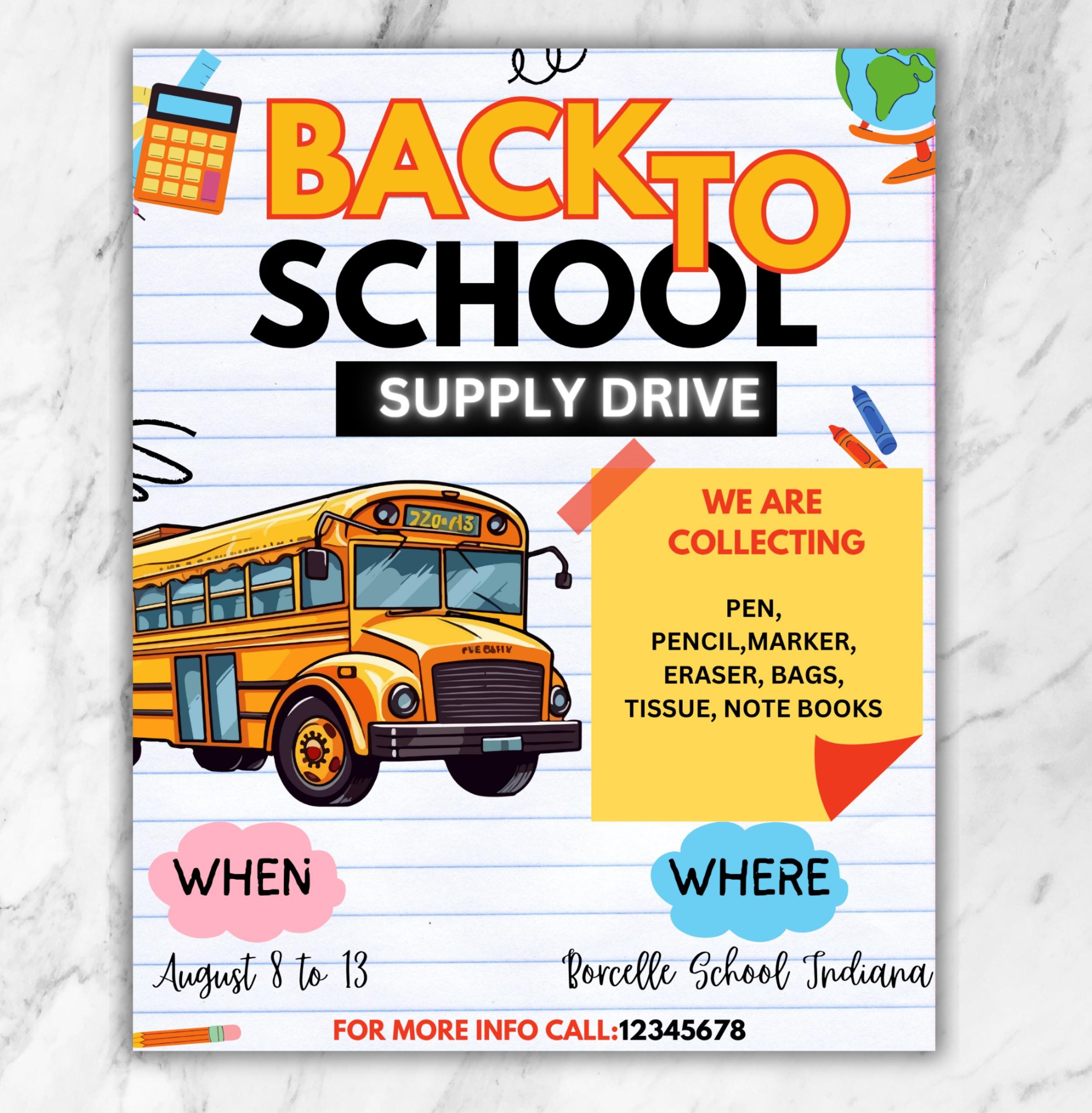 Editable School Supply Drive Flyer Canva Template, Back to School Drive ...