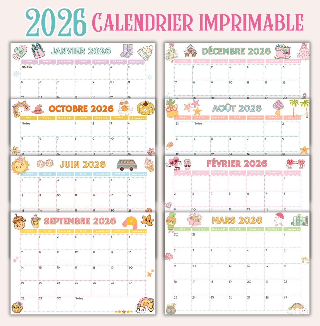 Calendrier 2026, Calendrier Scolaire à Imprimer, Calendrier Mensuel ...