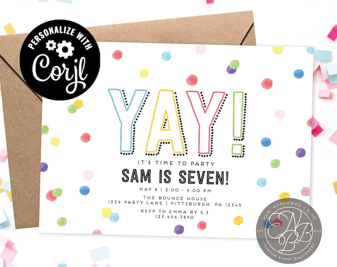 Yay Confetti Birthday Invitation - Etsy