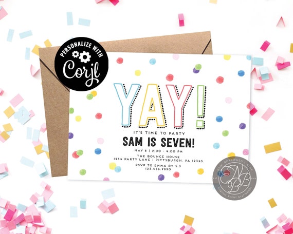 Yay Confetti Birthday Invitation | Etsy