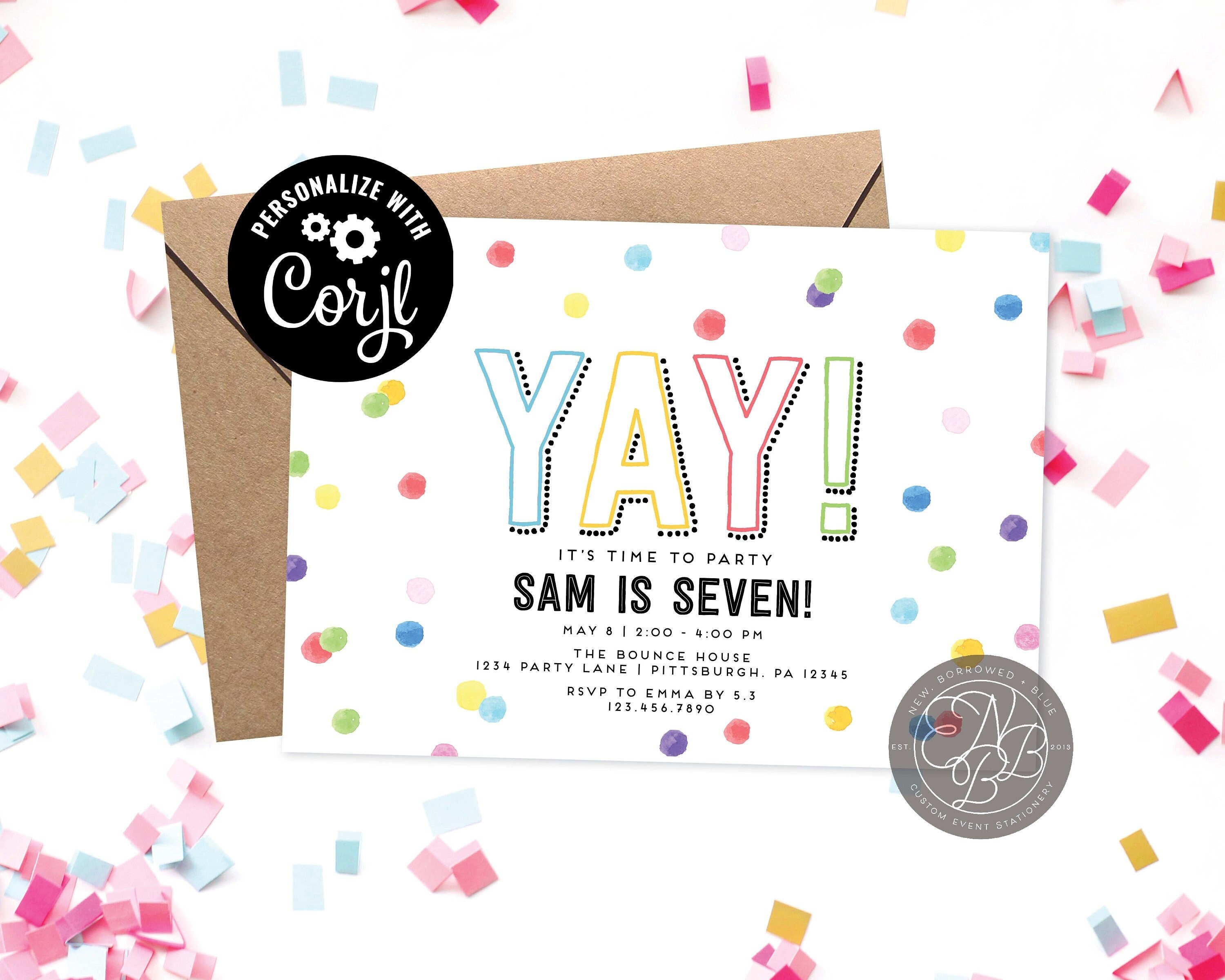 Yay Confetti Birthday Invitation - Etsy