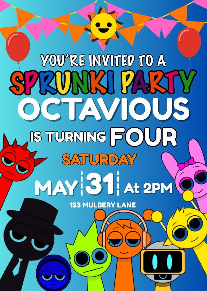 Sprunki Birthday Invitations Customizable (physical) - Etsy