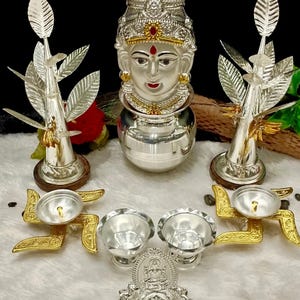 German Silver Pooja Thali Set: Lakshmi, Kalsam & Bowls - Etsy