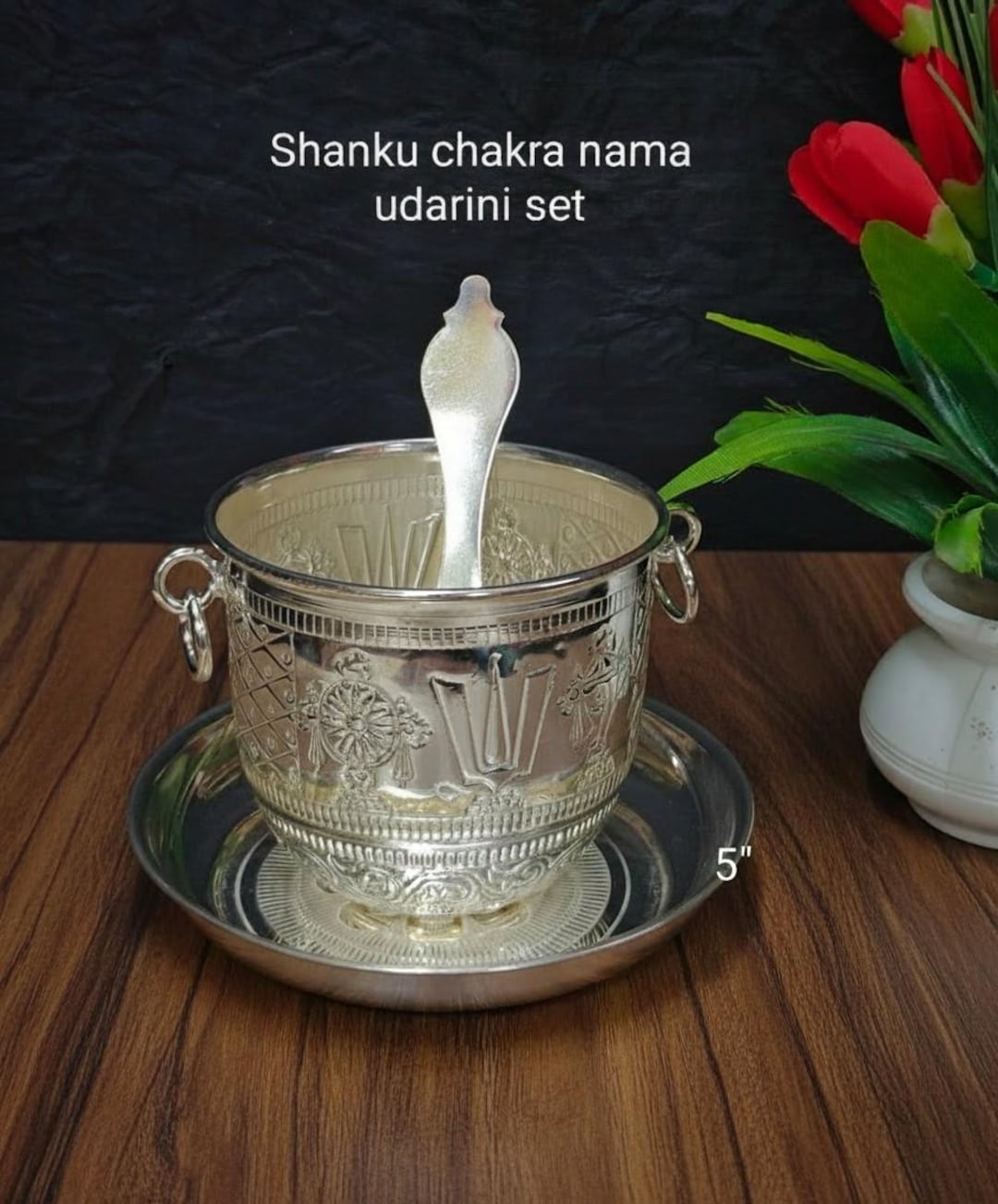 German Silver Panchapatra With Aachmani Set/glass With Spoon/pooja Item ...