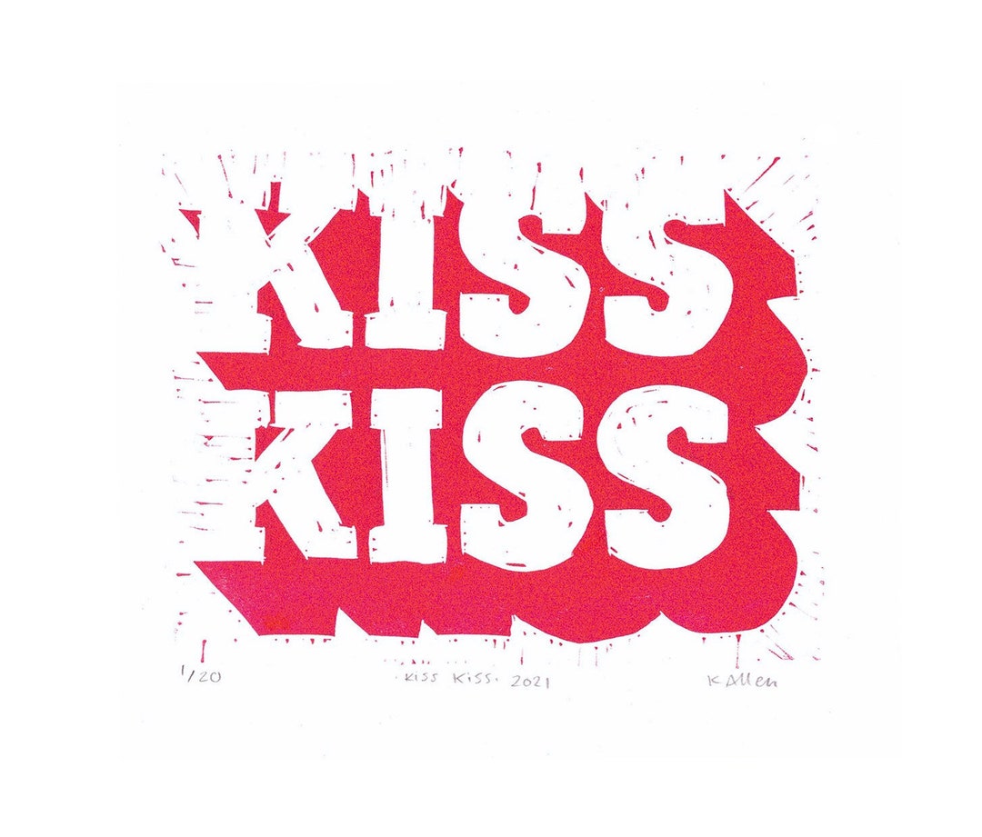 Kiss Kiss Linoprint A4 Limited Edition, Handmade Valentines Lino Print ...