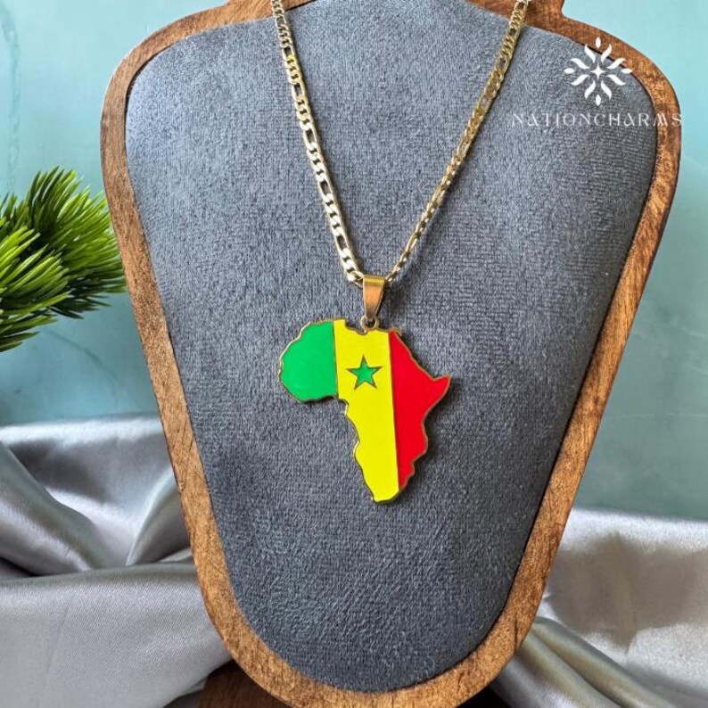 Africa Map Outline Charm • Stainless Steel Gold Plated Charm • Senegal ...