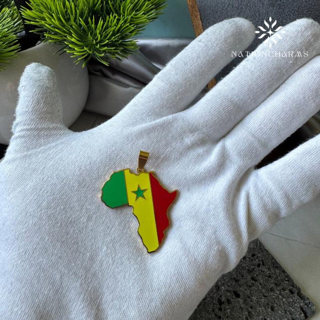 Africa Map Outline Charm • Stainless Steel Gold Plated Charm • Senegal ...
