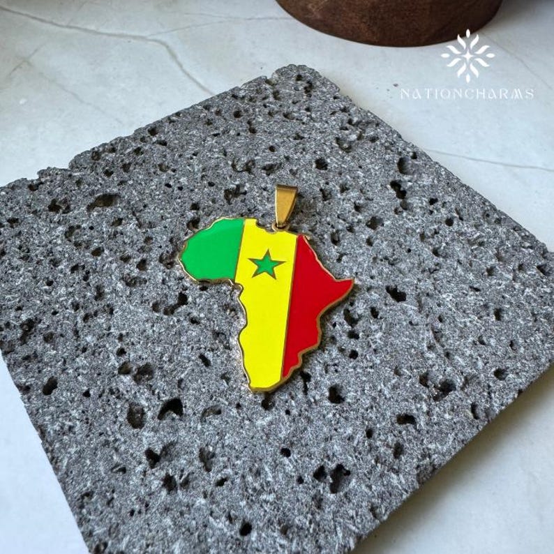 Africa Map Outline Charm • Stainless Steel Gold Plated Charm • Senegal ...
