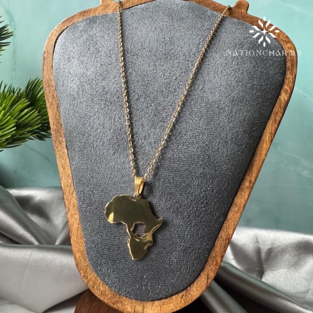 Africa Map Outline Charm • Stainless Steel Gold Plated Charm • Small ...