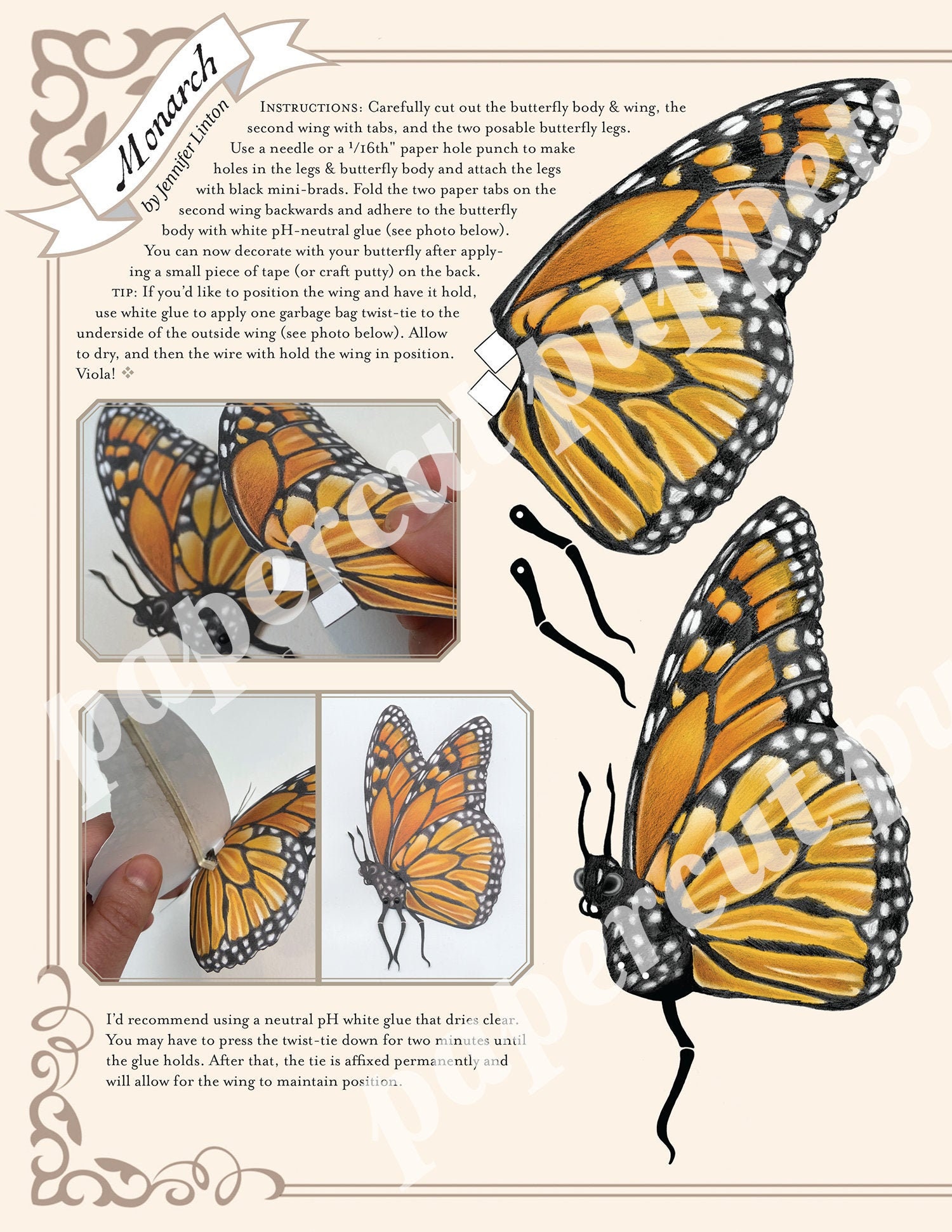 Monarch Butterfly Downloadable Paper Puppet - Etsy