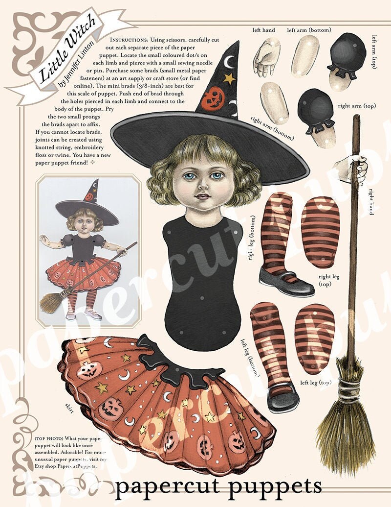 Little Halloween Witch Downloadable Paper Puppet - Etsy