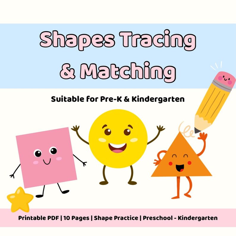 Shape Tracing and Matching Worksheet for Kids - Etsy