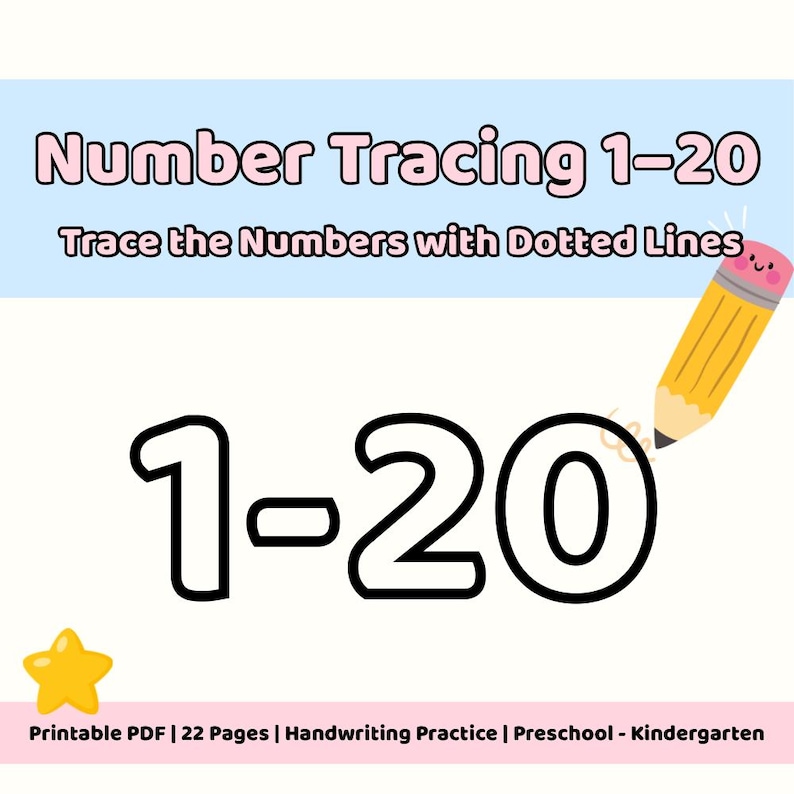 Number Tracing Worksheet 1-20 Printable PDF - Etsy