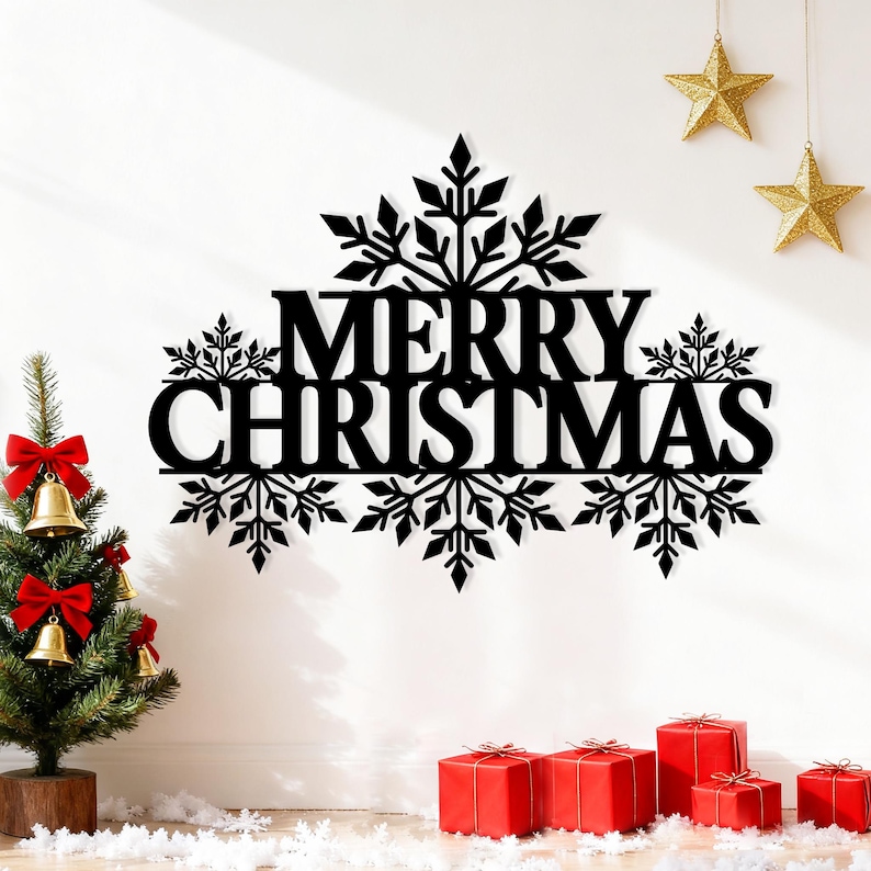 Metal Merry Christmas Sign With Snowflake Accents, Snowflake Wall Art ...
