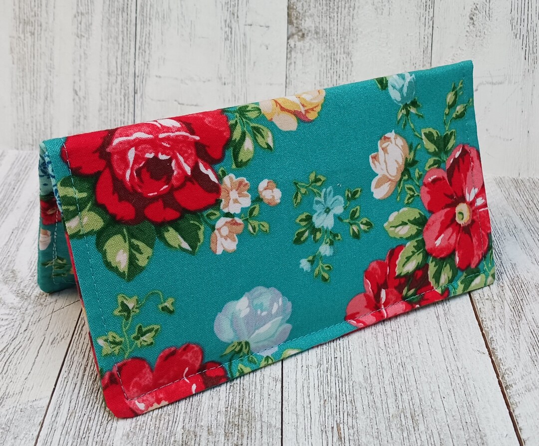 Green Floral Roses Checkbook Cover Debit Registry Wallet Holder Clutch ...