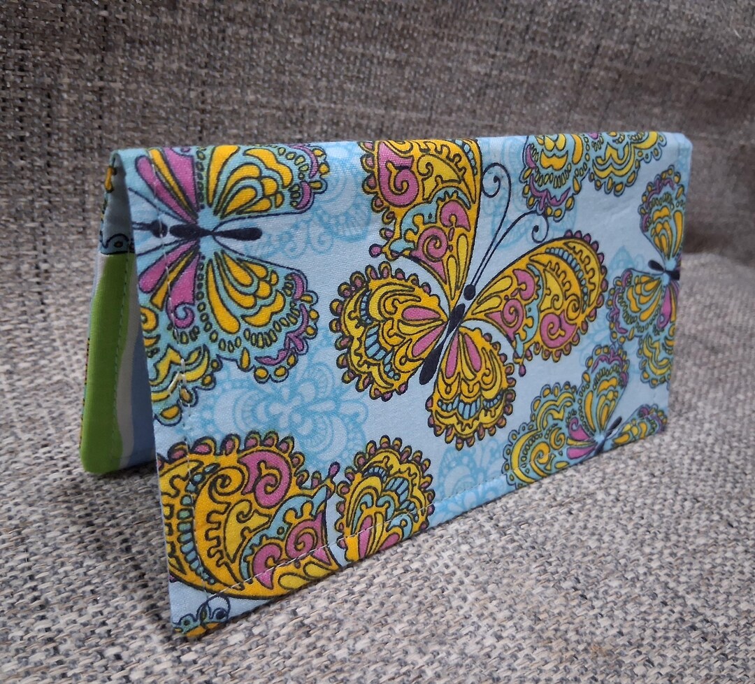 BLUE Butterflies Fabric Checkbook Cover Wallet Coupon Document Holder ...