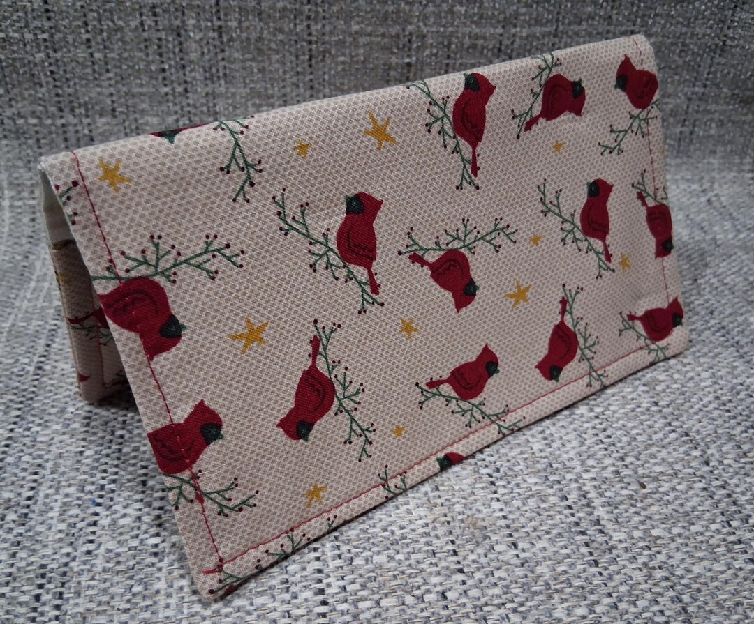 RED Cardinals Check Book Cover Transactions Registry Cotton Fabric ...