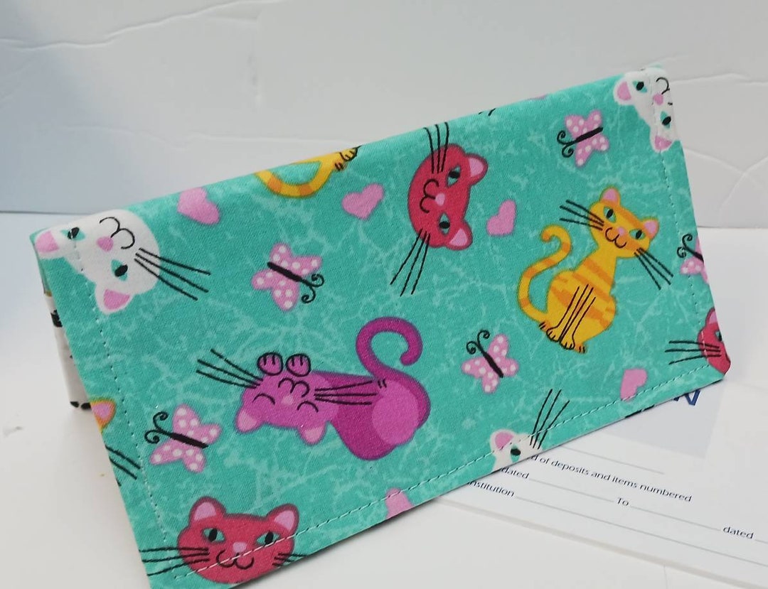 CUTE Cats Fabric CHECKBOOK Cover Wallet Coupon Holder Clutch Purse ...