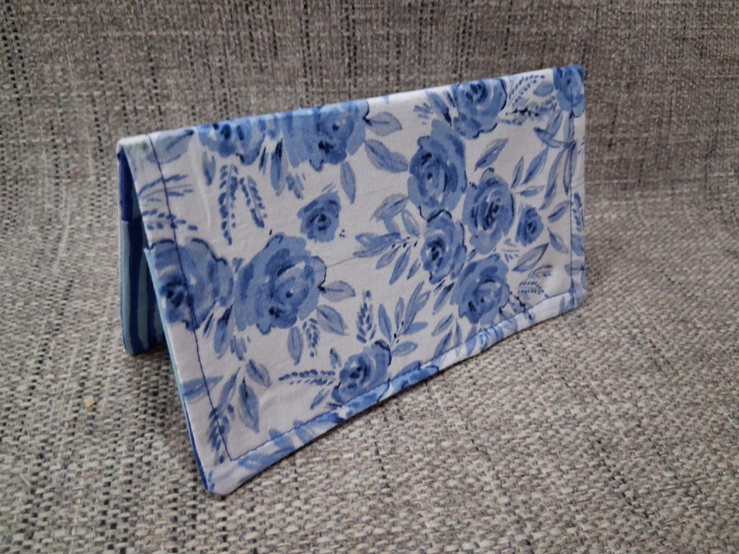 BLUE Floral Fabric Checkbook Cover Wallet Holder Clutch Purse Billfold ...