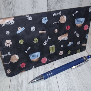 Fabric Check Book Cover Fish Bones Cats Registry Wallet Document Coupon ...