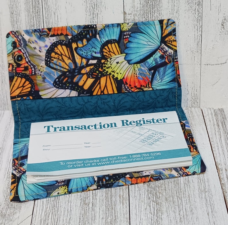 Teal BUTTERFLIES Checkbook Cover Debit Registry Wallet Holder Clutch ...