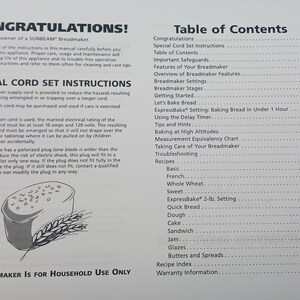 SUNBEAM Bread Machine Instruction Manual 5891 Very Detailed in English ...