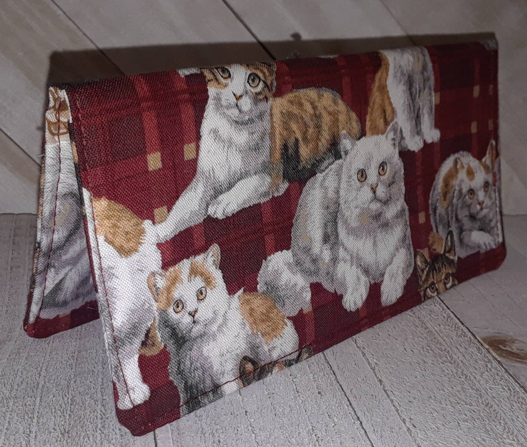 Cat Breeds WALLET Checkbook Cover Burgundy Plaid Fabric Print Coupon ...