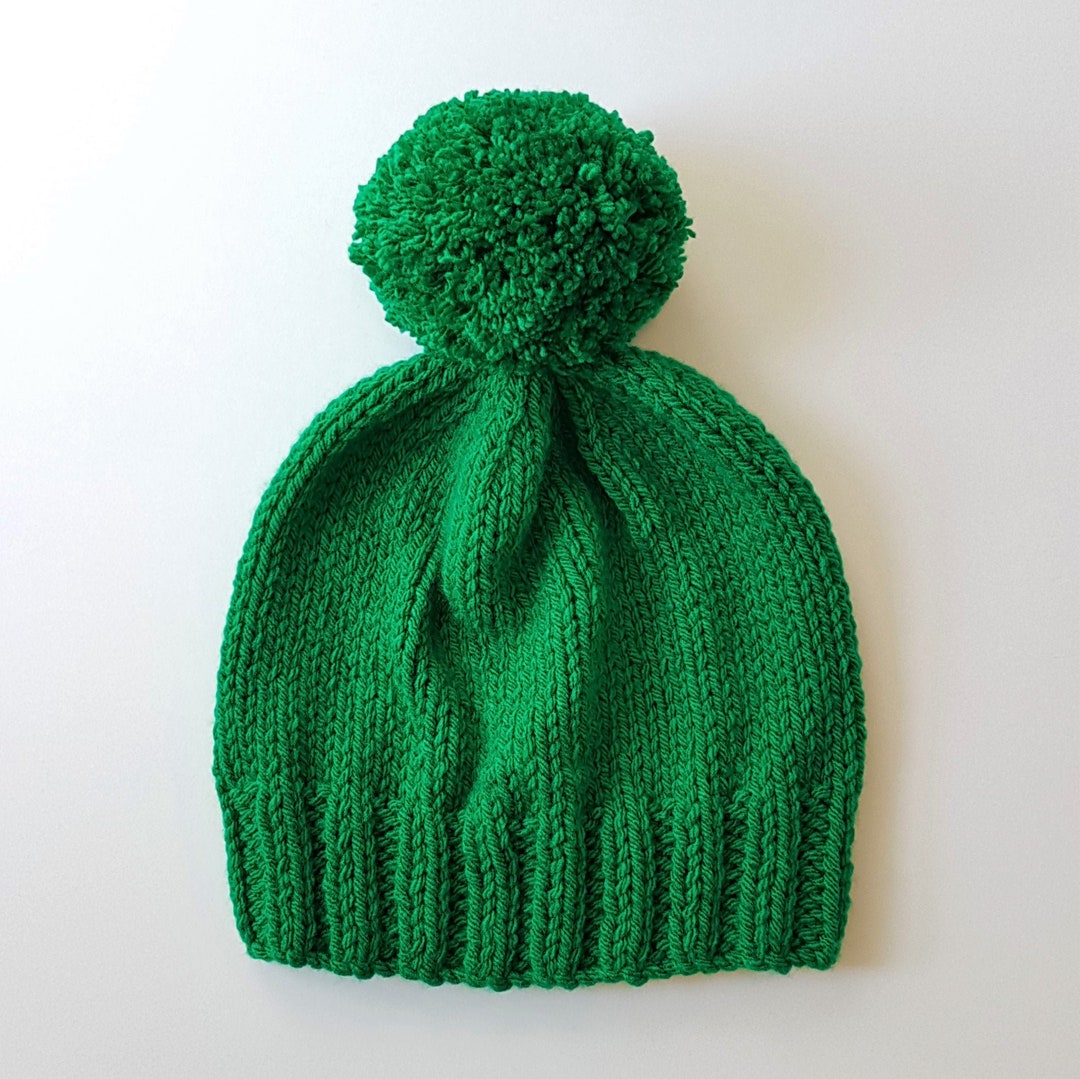 Bobble Hat in Emerald Green Chunky Yarn - Etsy