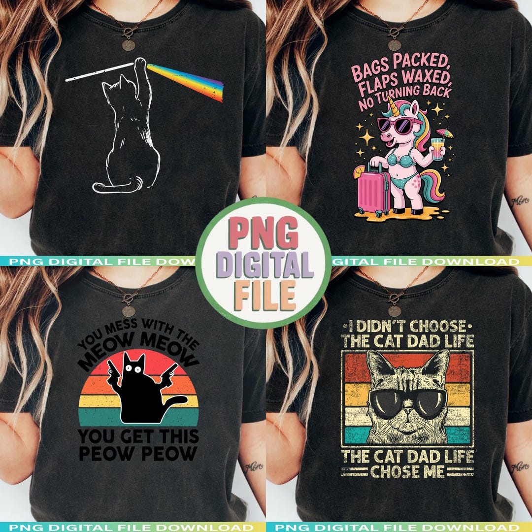 Cool Cat Dad Shirt PNG Bundle, Prism Light Cat, Father’s Day Tee, Mess ...