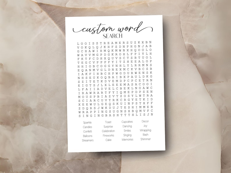 Custom Word Search Game Printable 5x7 Word Search Puzzle Customizable ...