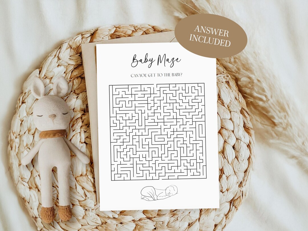 Baby Shower Maze Printable Game for Baby Shower, Minimalistic Baby ...