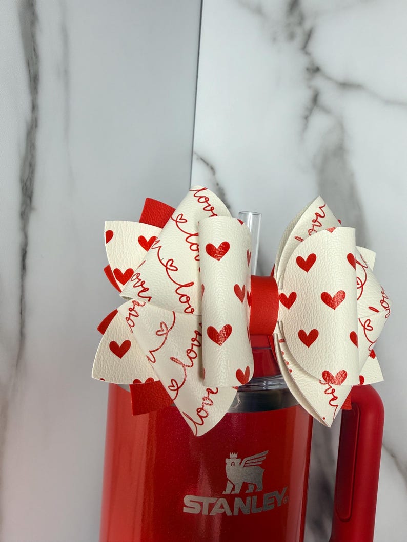 Valentine Tumbler Bow | Red Heart Stanley Cup Bow | Love Cup Accessory ...