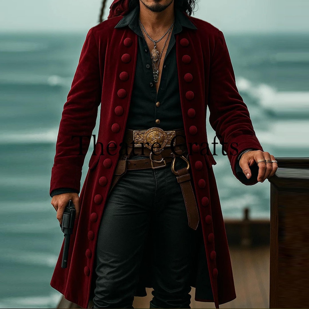 Pirate Coat Maroon Velvet: Goth Vampire Victorian Steampunk Fashion ...