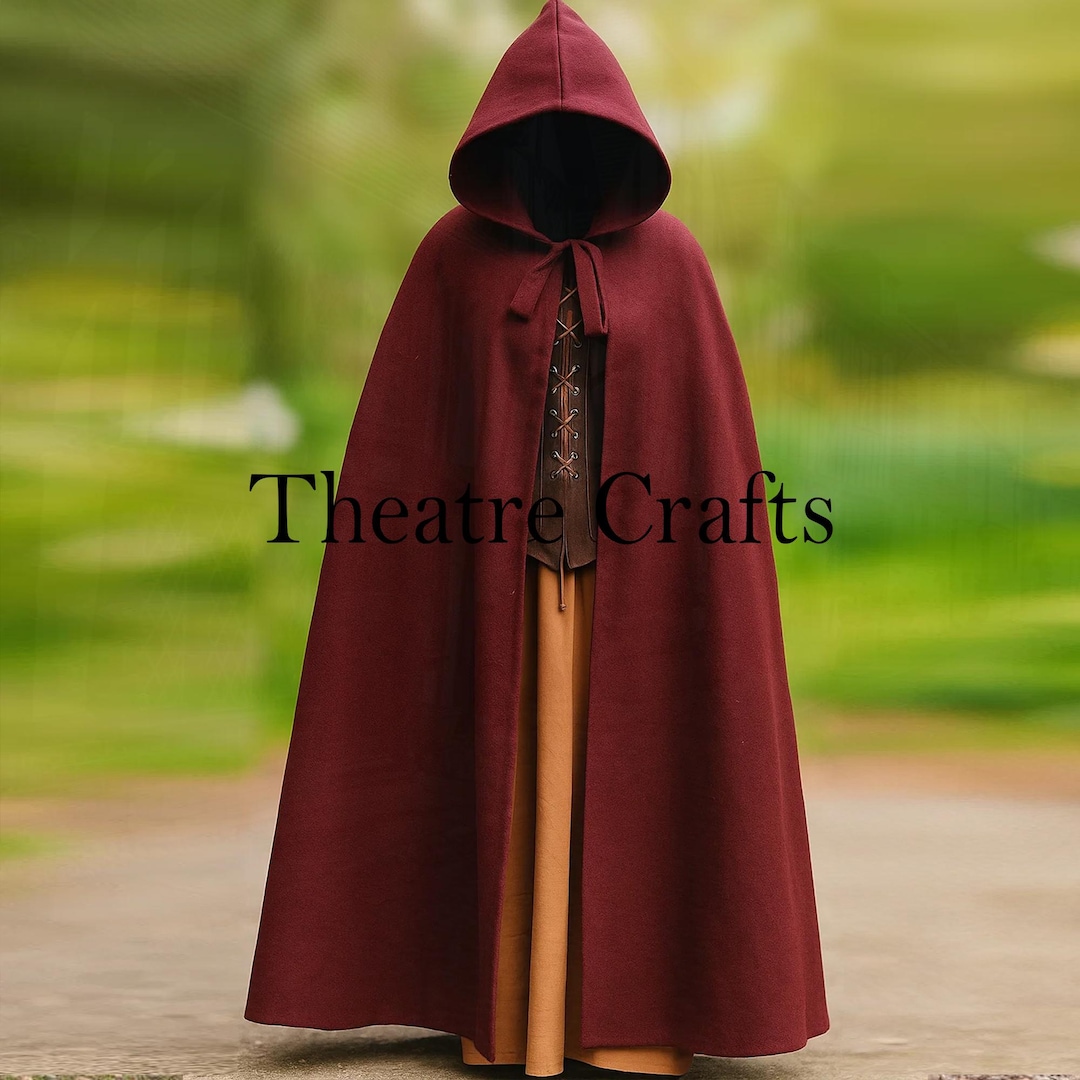 Medieval Cloak : Full Circle Viking Cosplay Hooded Maroon Wool Cloaks ...