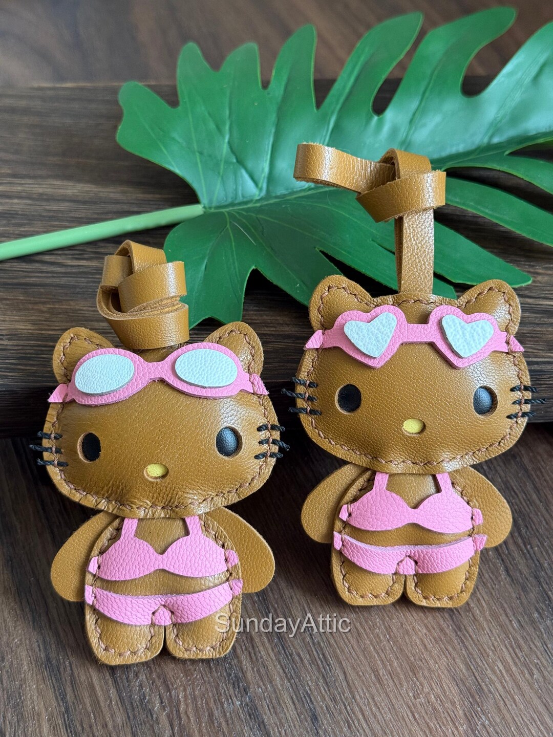 Leather Chilling Hello Kitty Bag Charm, Handmade Leather Bag Charm ...