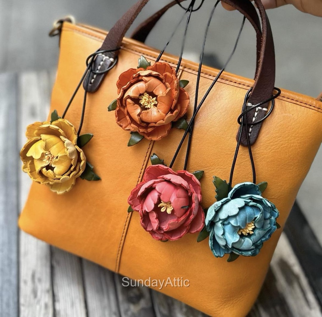 Flower Leather Bag Charm Handmade Leather Flower Bag Accessory Handbag ...