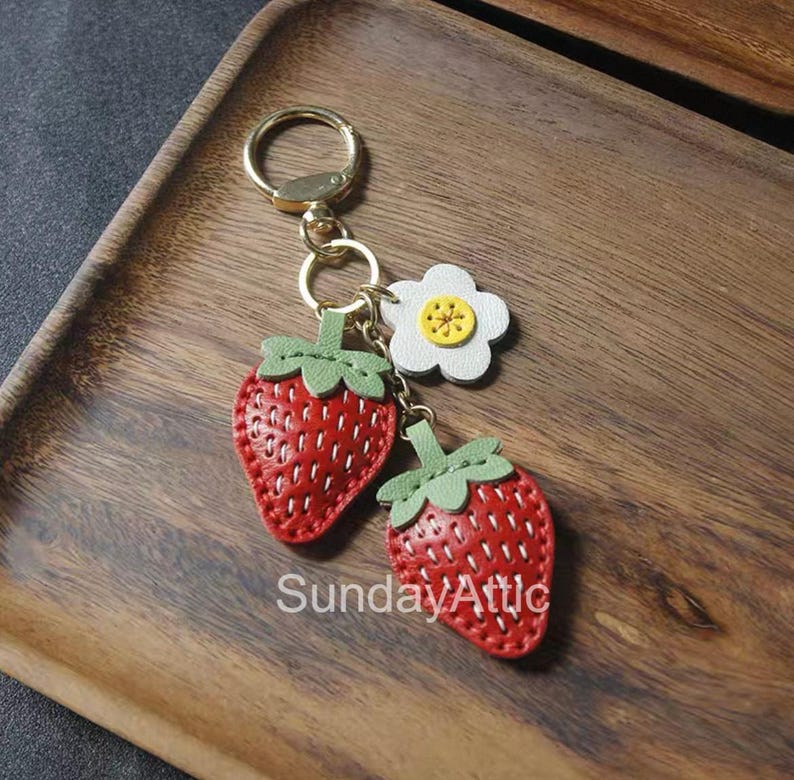 Strawberry Leather Charm Handmade Leather Bag Accessory Handbag and ...