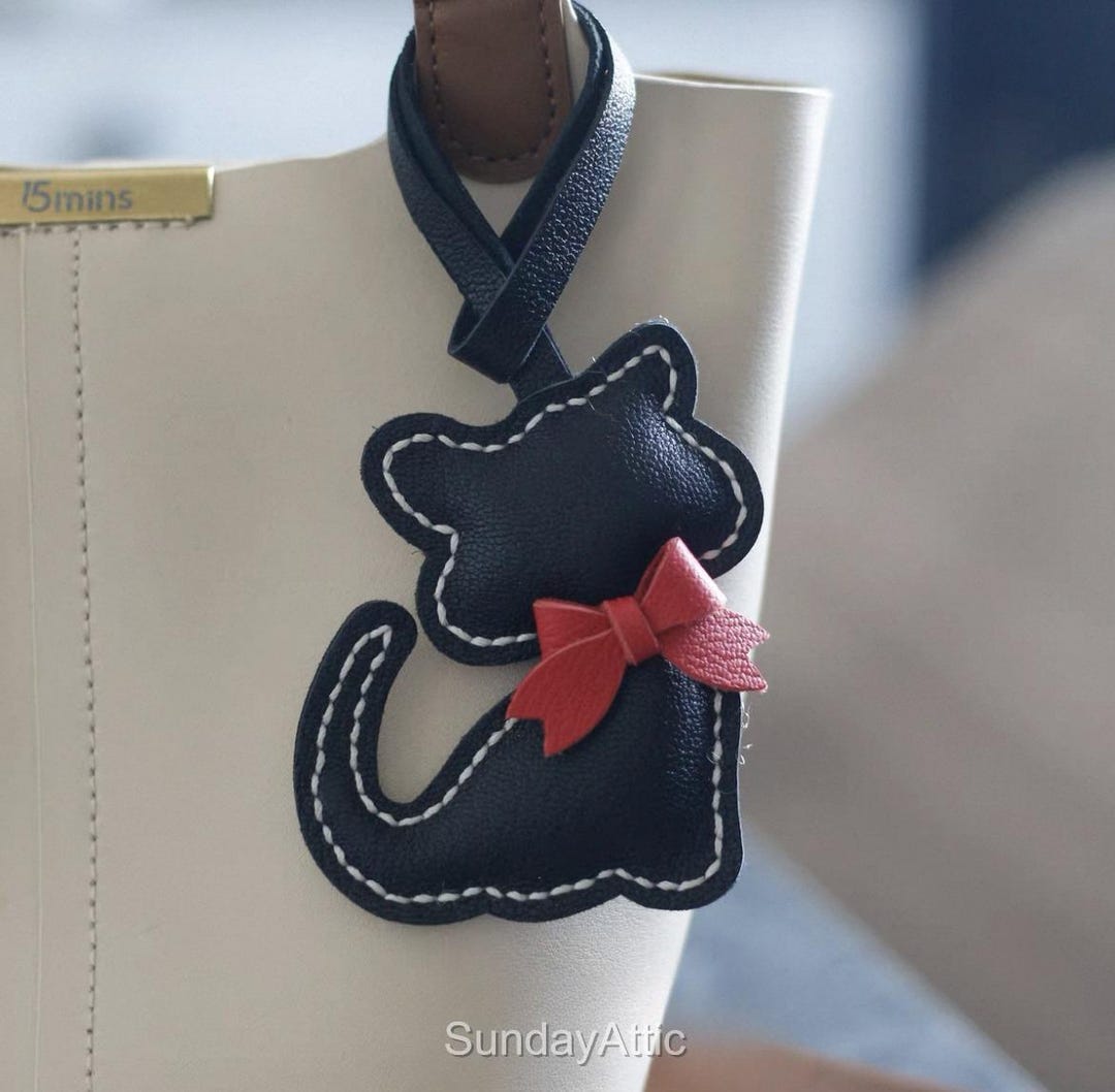 Cat Leather Bag Charm Keychain Couple Kitty Charm Handbag Purse Charm ...