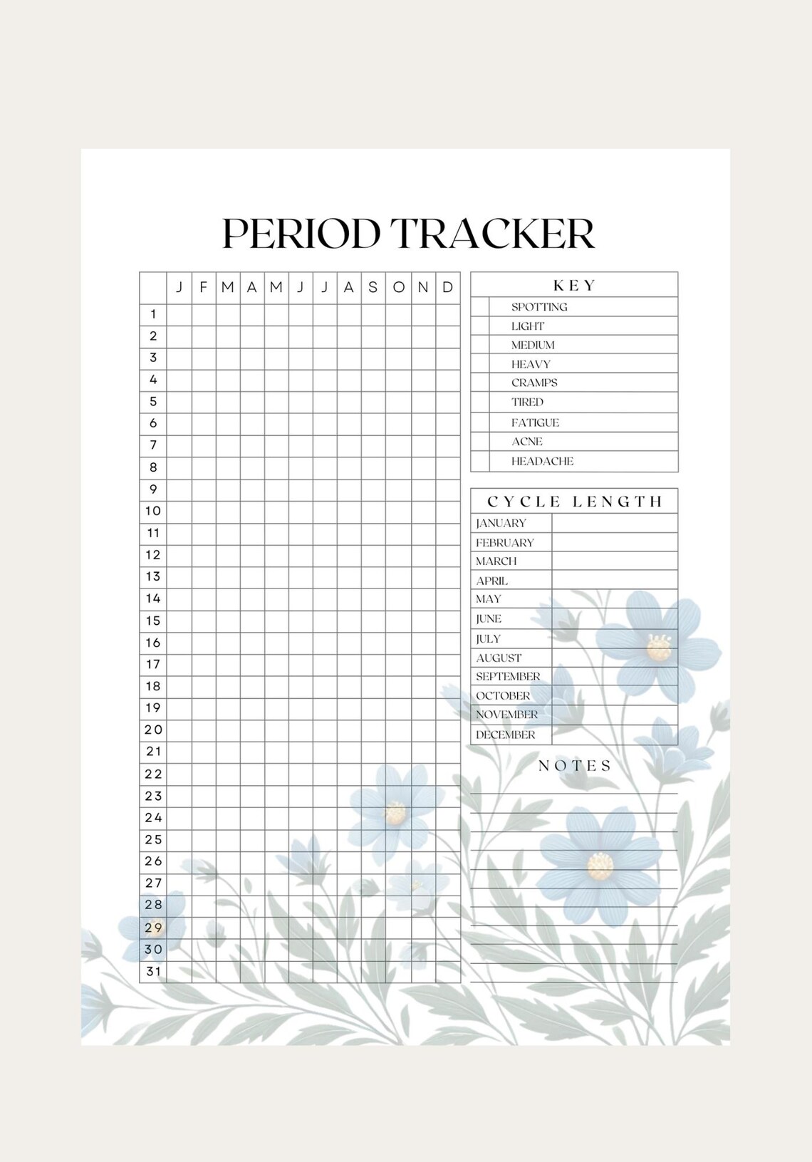 Printable Period Tracker - 2 Files: Size A5 and Letter - Etsy