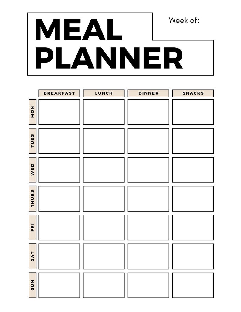 Basic Printable Weekly Meal Plan - Etsy